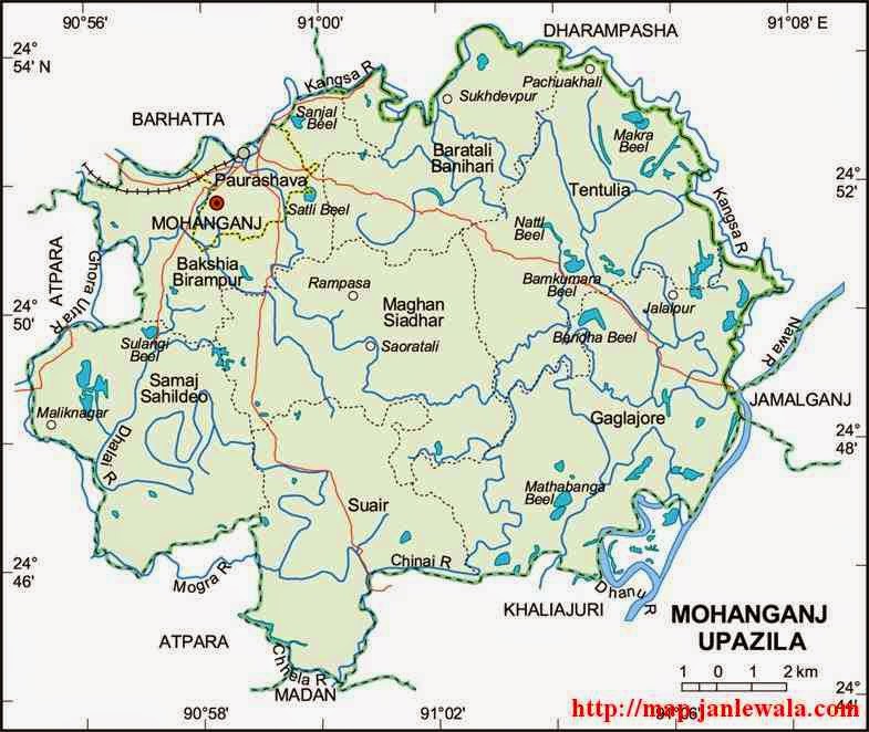 Mohanganj Upazila Map, Netrokona District, Bangladesh