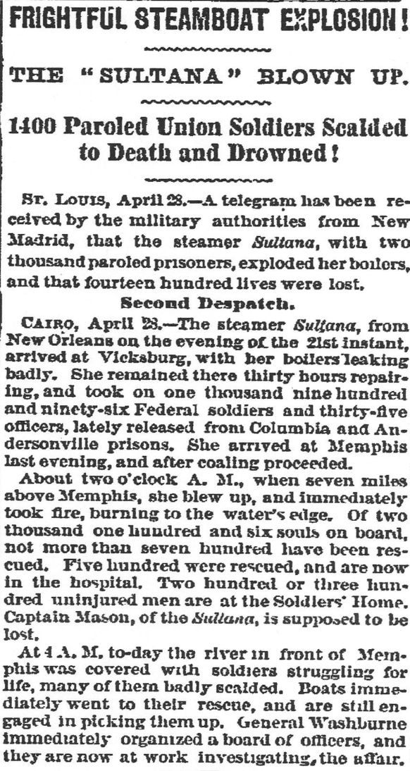 The Civil War of the United States: The Explosion of the Sultana, April ...