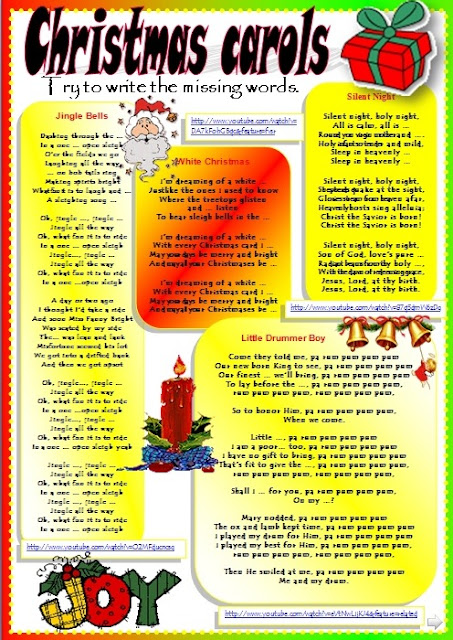 English stuff ESL: CHRISTMAS CAROLS (intermediate worksheet)