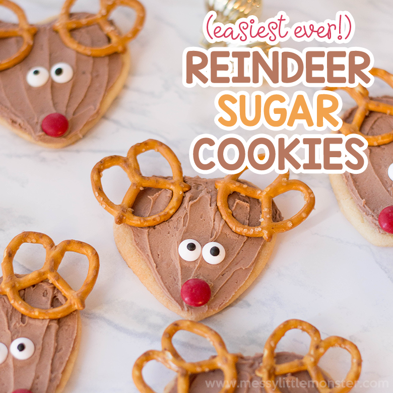 Reindeer Cookies - An easy sugar cookie recipe - Messy Little Monster