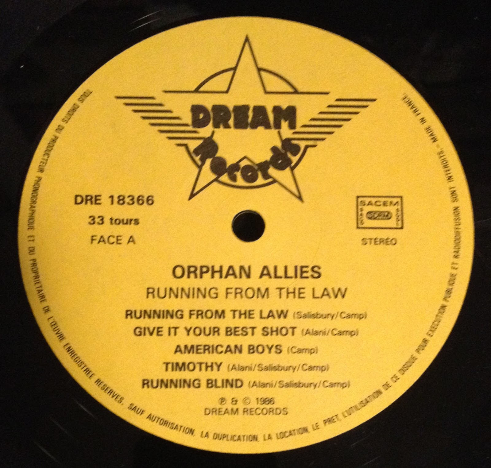 Brown-Sock's Shit Hole: Orphan Allies (USA) - Running From The Law (1986)