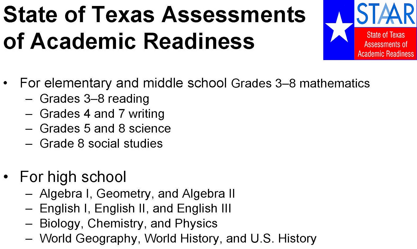 Focus Points: Update On STAAR: State Testing Program