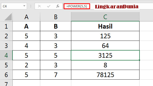 Cara Penggunaan Fungsi POWER Pada Excel Beserta Dengan Contohnya
