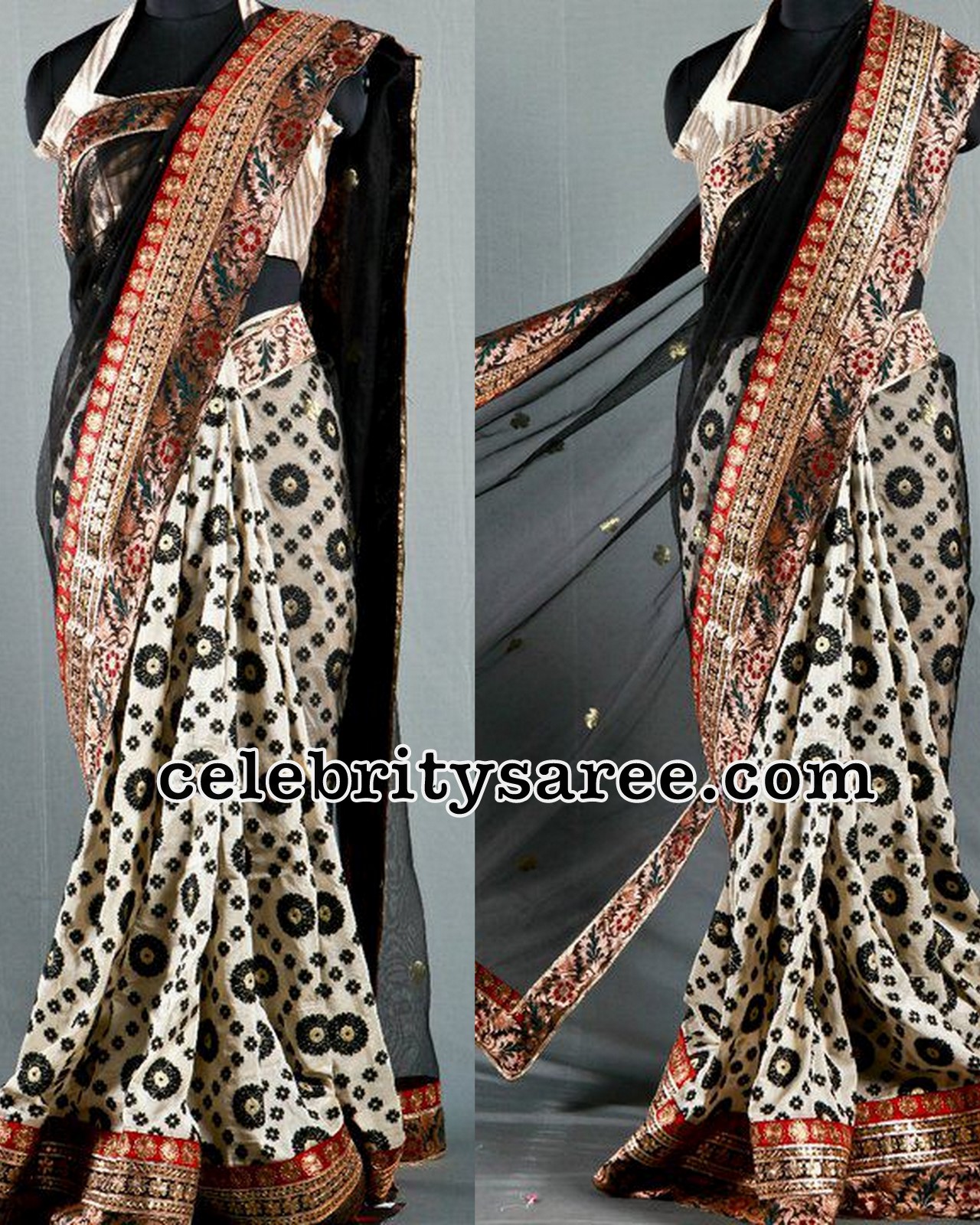 Black Tissue Bandhini Saree - Saree Blouse Patterns