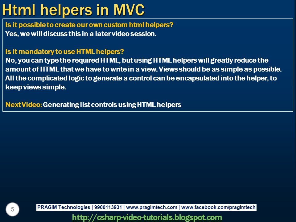 Sql Server Net And C Video Tutorial Part 33 Html Helpers In Mvc