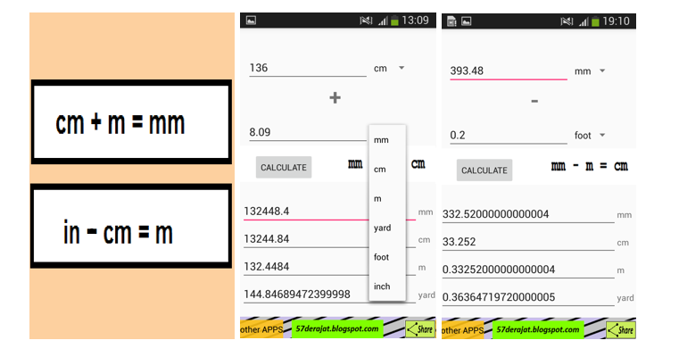57derajat, calculator, unit converter: Adding Different UNITS of Length