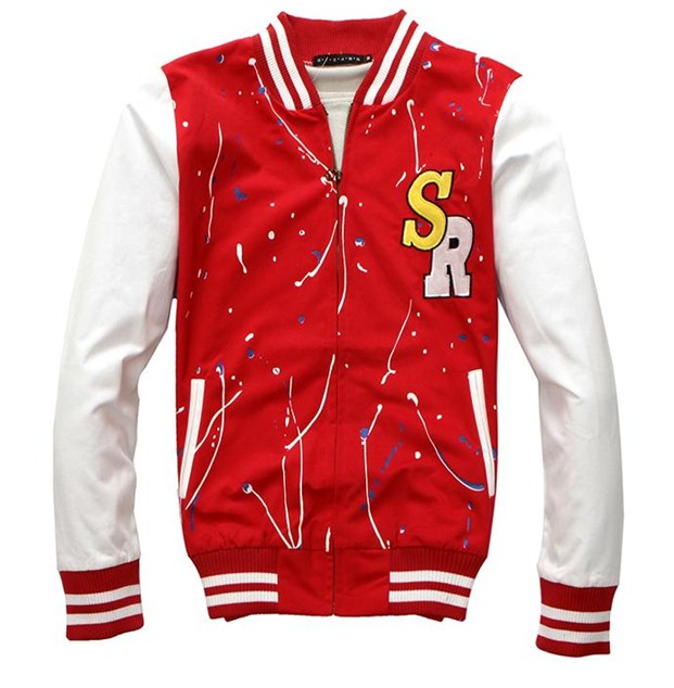 fashion news only: Letter SR Men's Stand-up Collar Varsity Jacket Red