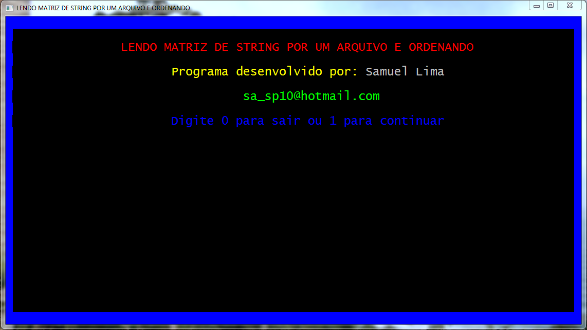 Samuel Lima - Programador C/C++ : Lendo Matriz de String por um Arquivo e Ordenando