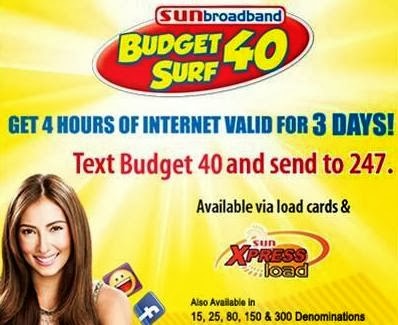 Sun Cellular Budget Surf promo: Internet for only 15, 25, 40, 80, 150 ...