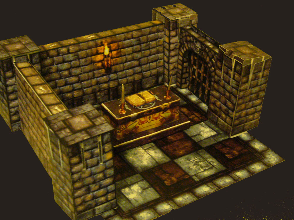 Fantasy Paper Miniature Models: Foldable stairs, doors and dungeon walls