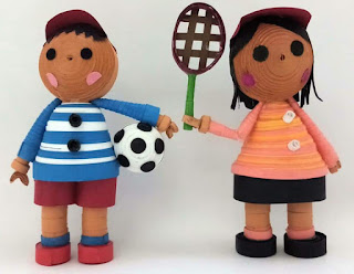 Lakshmi Quilling World: Quilled boy with football and girl with bat