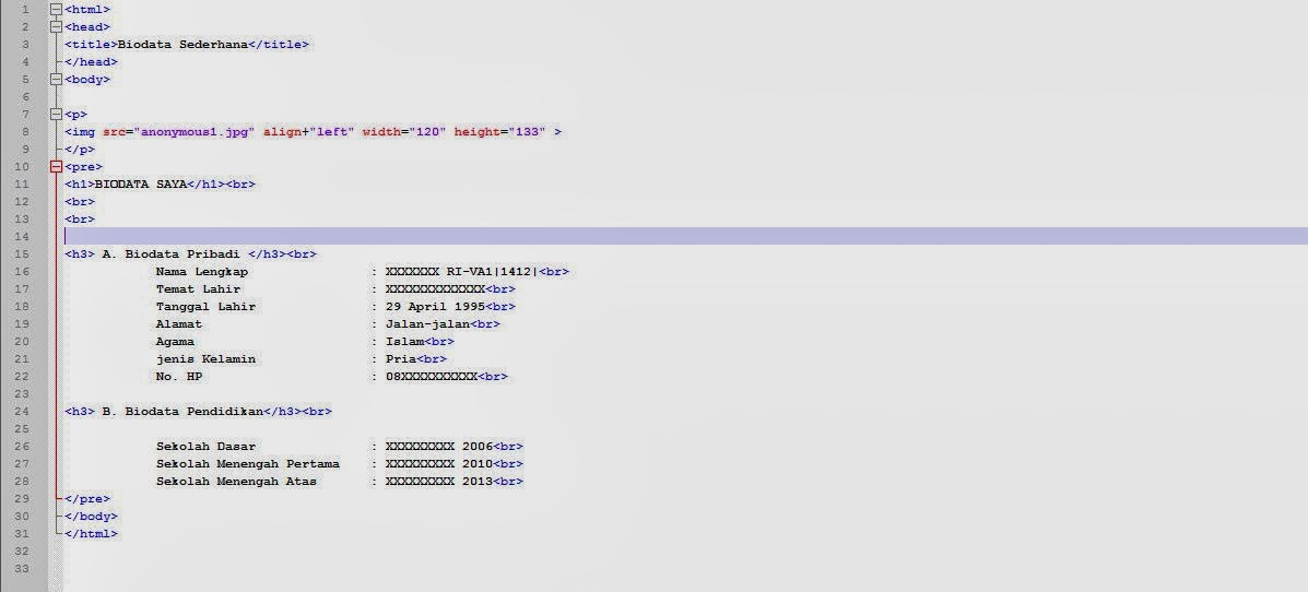 Membuat Biodata sederhana |HTML| - RI-VA1|1412|