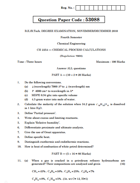 CH2254 Chemical Process Calculations: Anna Univ Chennai Nov Dec 2010 ...