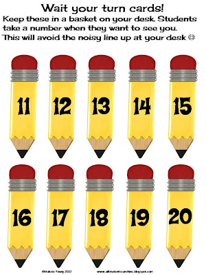 Classroom Freebies Too: Wait Your Turn Cards - For A Large Class!