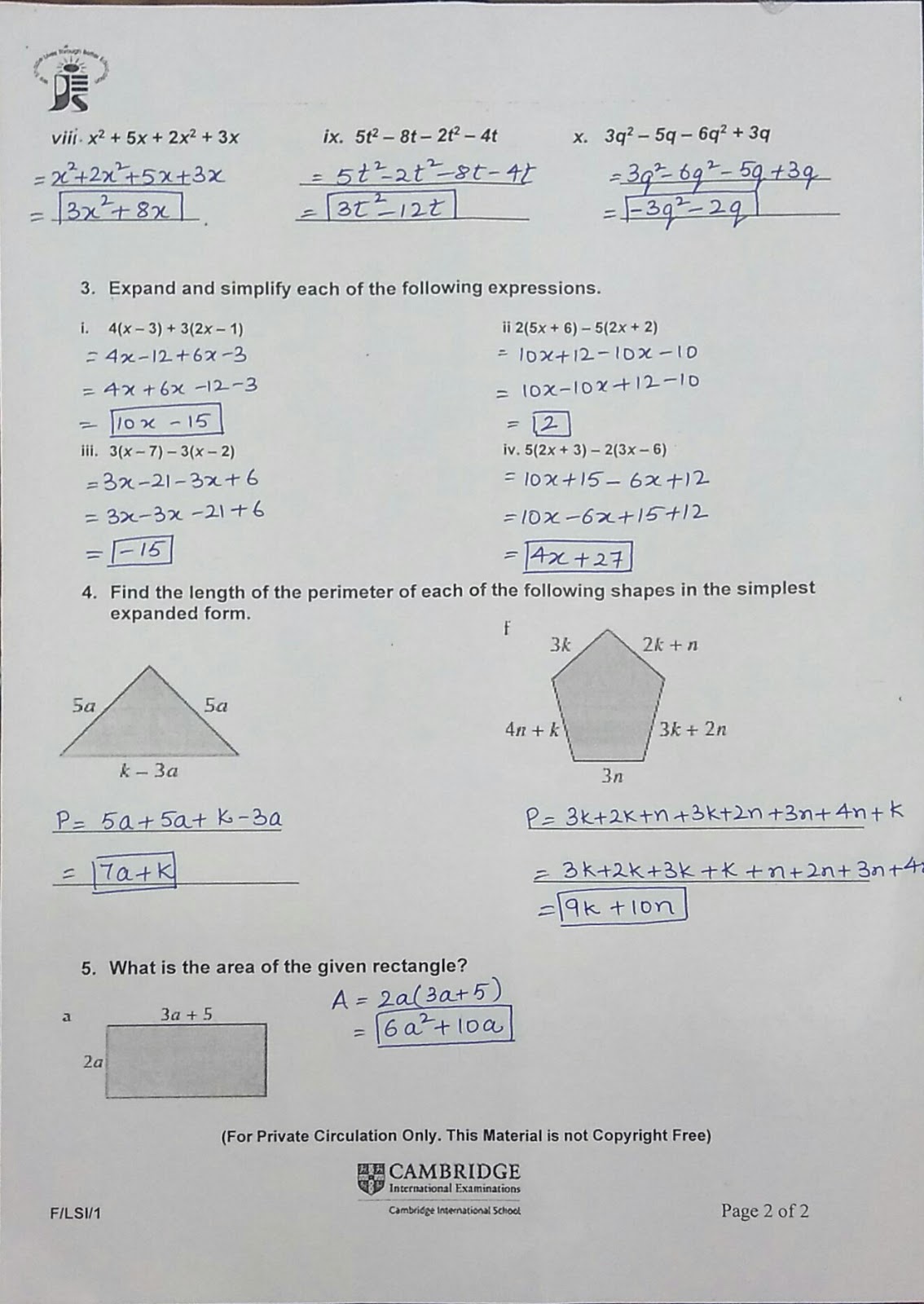 Maths IGCSE: Worksheets & Tests class 7 IGCSE