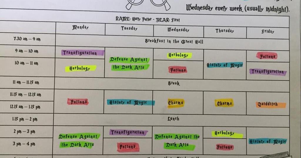 OUR ENGLISH CLASS: Hogwarts´ timetable