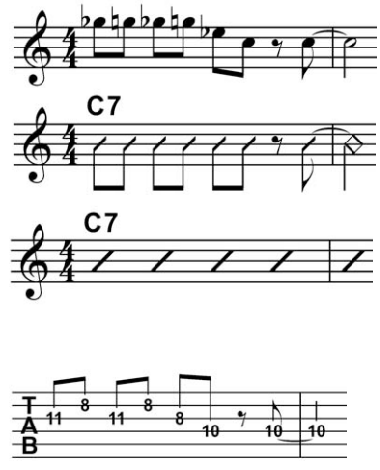 notasi musik, simbol umum di tabulasi gitar