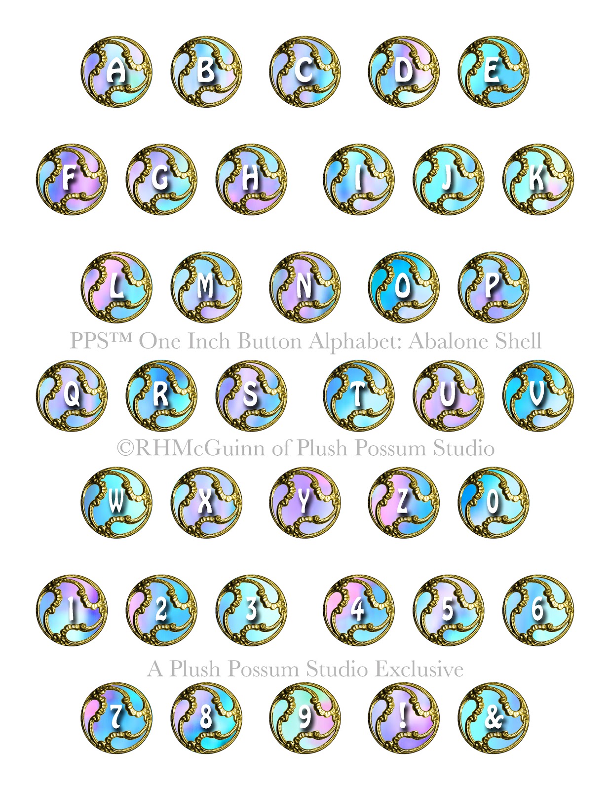 Plush Possum Studio: "Abalone" Button Alphabet