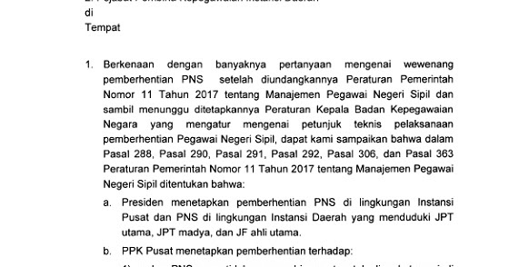 Surat Kepala BKN No K.26-30/V.105-3/99 Tentang Wewenang Pemberhentian PNS - Singkep Galeri