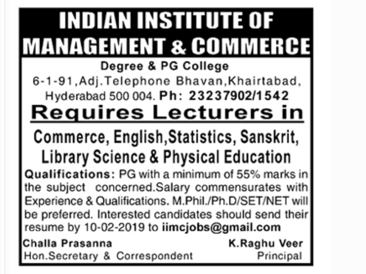 Indian Institute of Management and Commerce, Khairtabad,Hyderabad ...