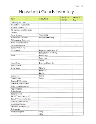 Prairie Home Therapy: Project 7: Household Goods Inventory Checklist