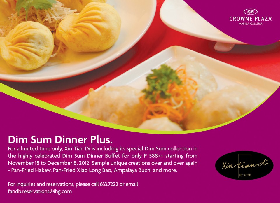 Manila Shopper: Dim Sum Dinner Buffet Plus Promo at Crowne Plaza Nov ...
