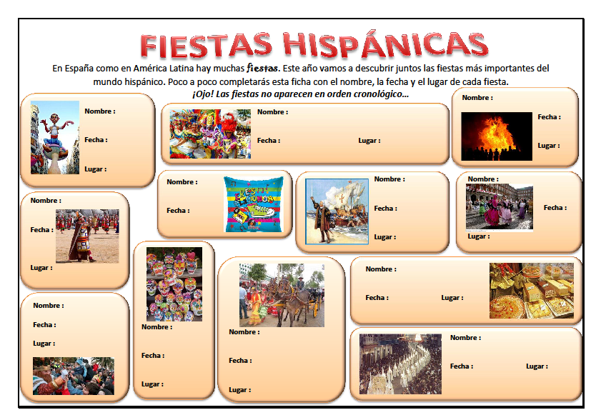 ¡Me encanta el español!: FIESTAS HISPANICAS: guide pour le mini exposé