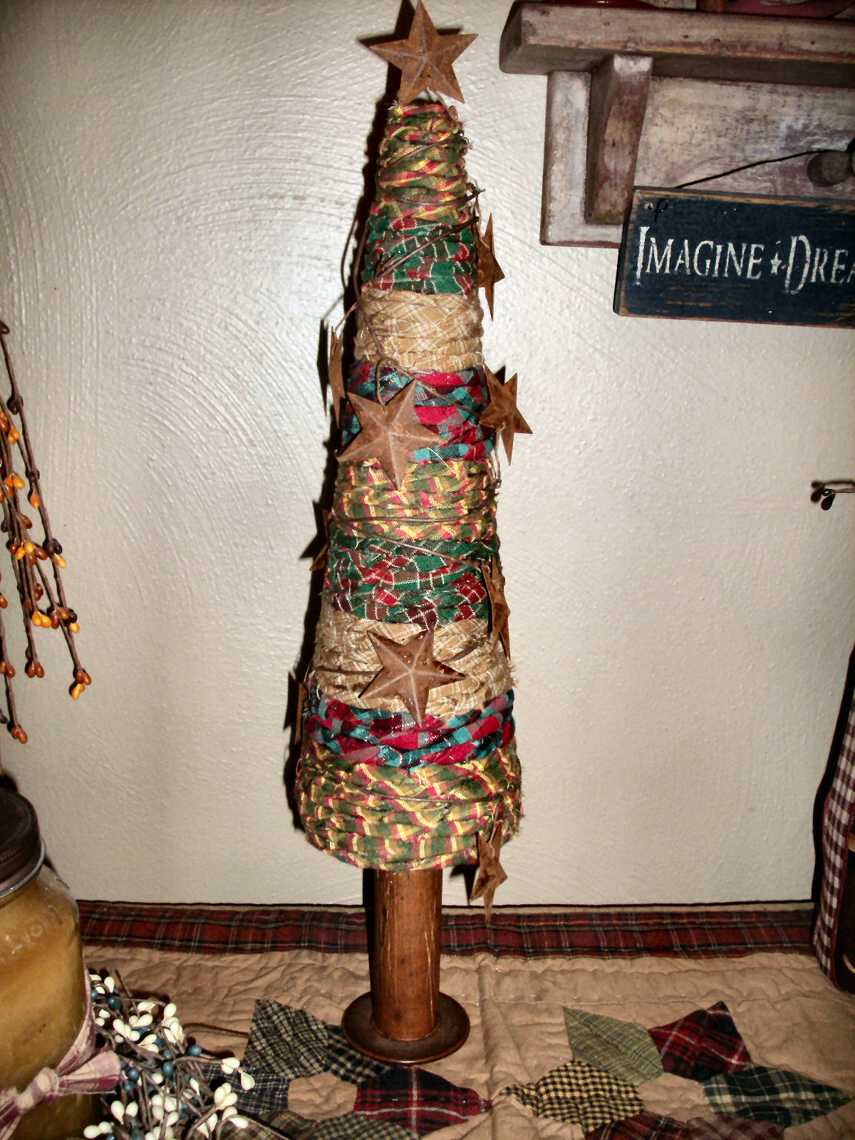 KKL Primitives Selling Blog: 18 INCH CHRISTMAS THEMED RAG TREE WITH ...