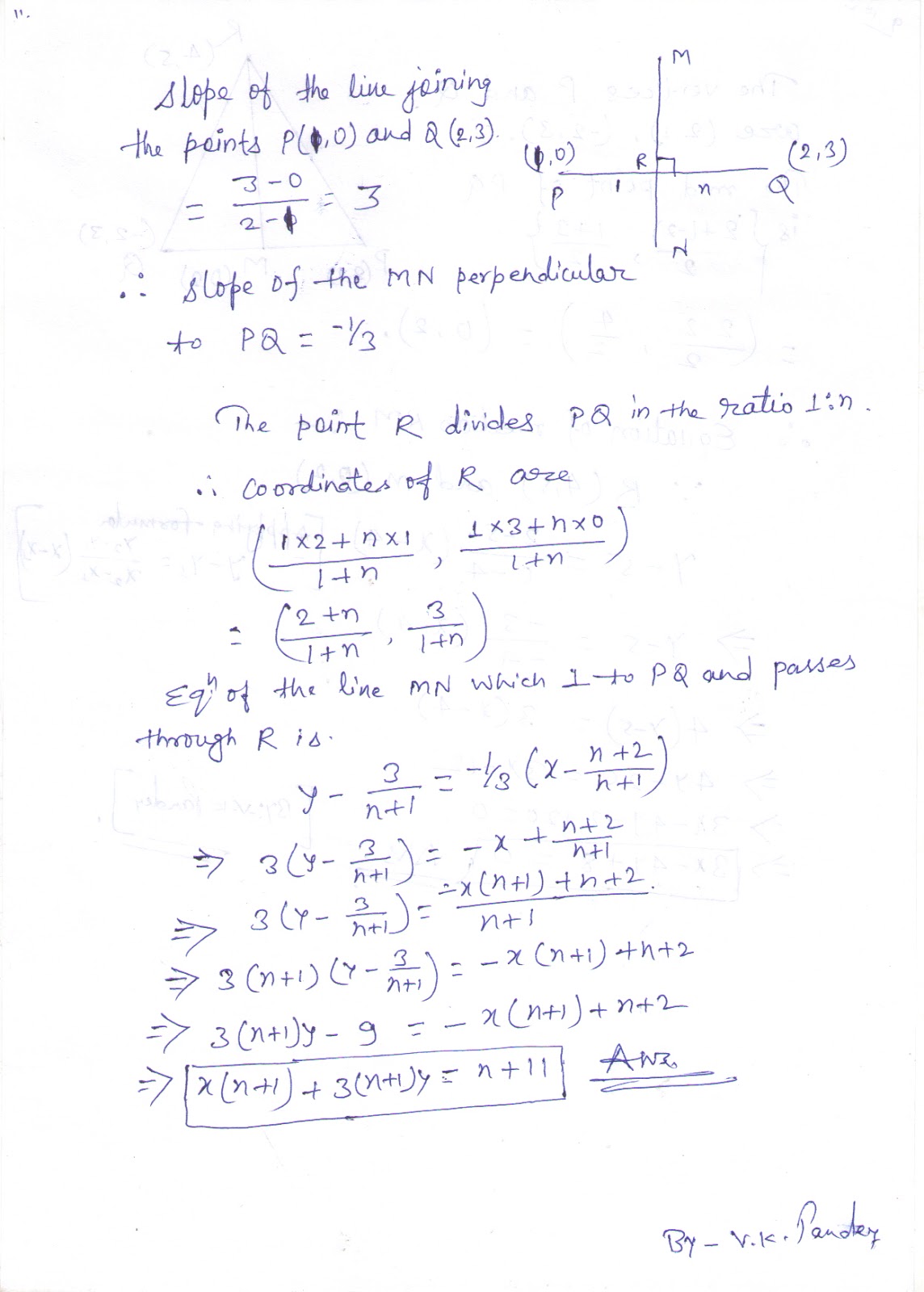A line perpendicular to the line segment joining the points(1,0) and (2 ...