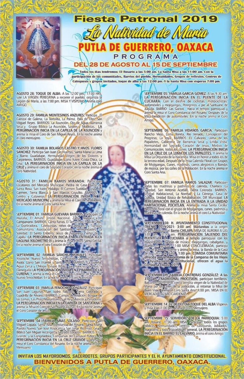 Programa 2019 de la Fiesta Anual de Putla Villa de Guerrero, Oax - Vive ...