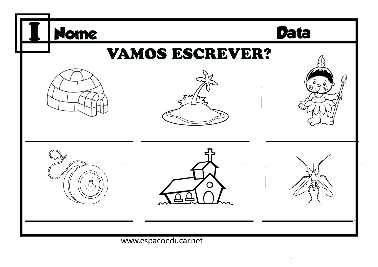 Caderno de escrita: Ficha com a letra I-ESPAÇO EDUCAR