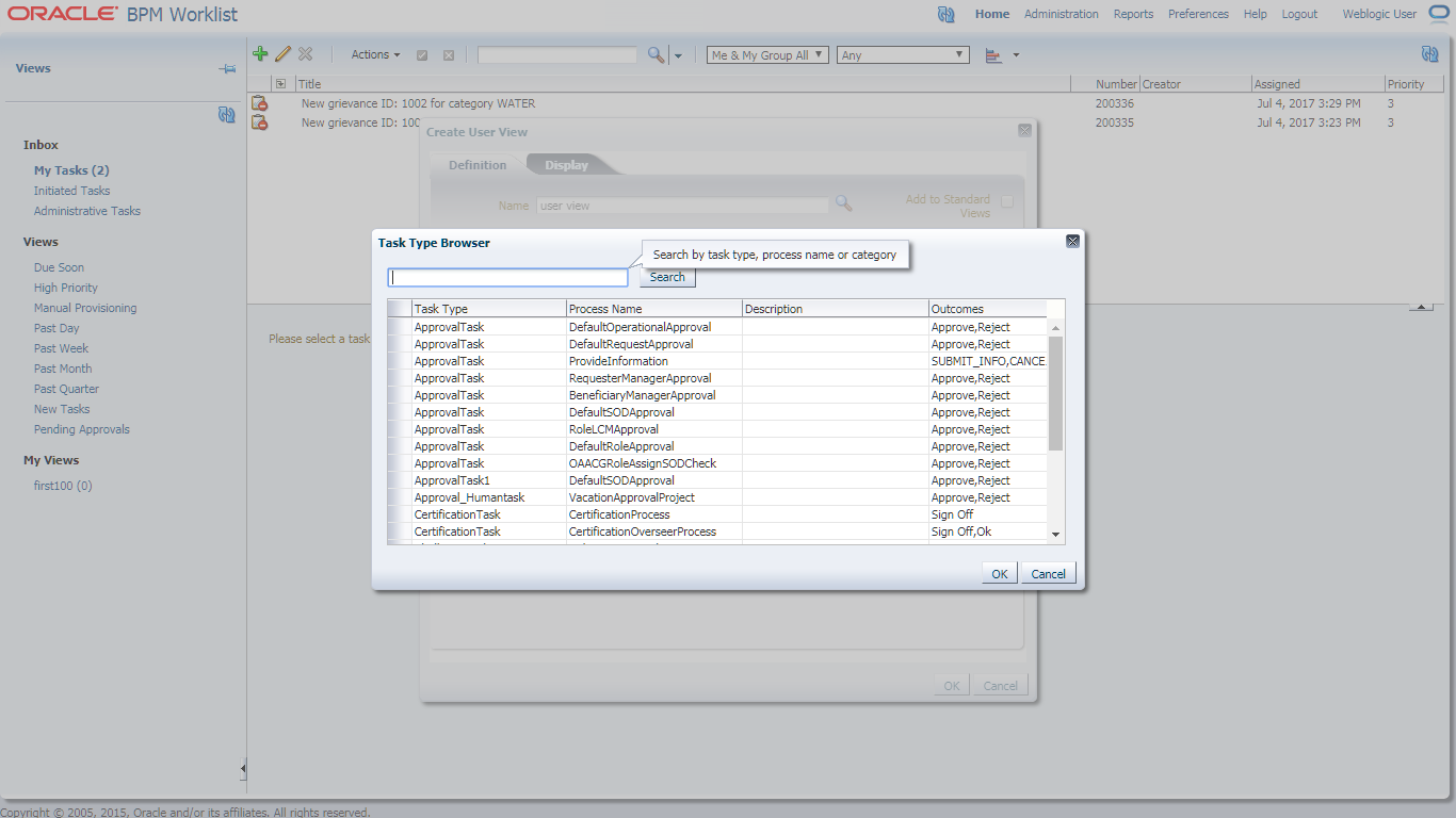 Oracle BPM - Creating views for workspace/worklist