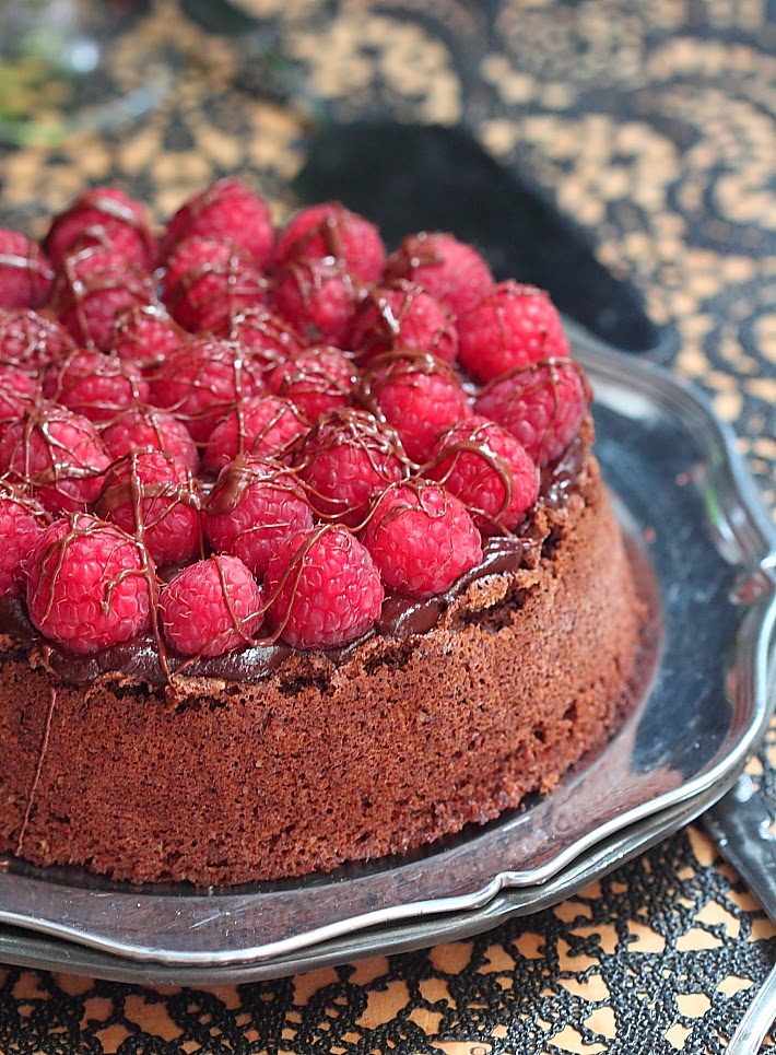 Gâteau chocolat, framboises