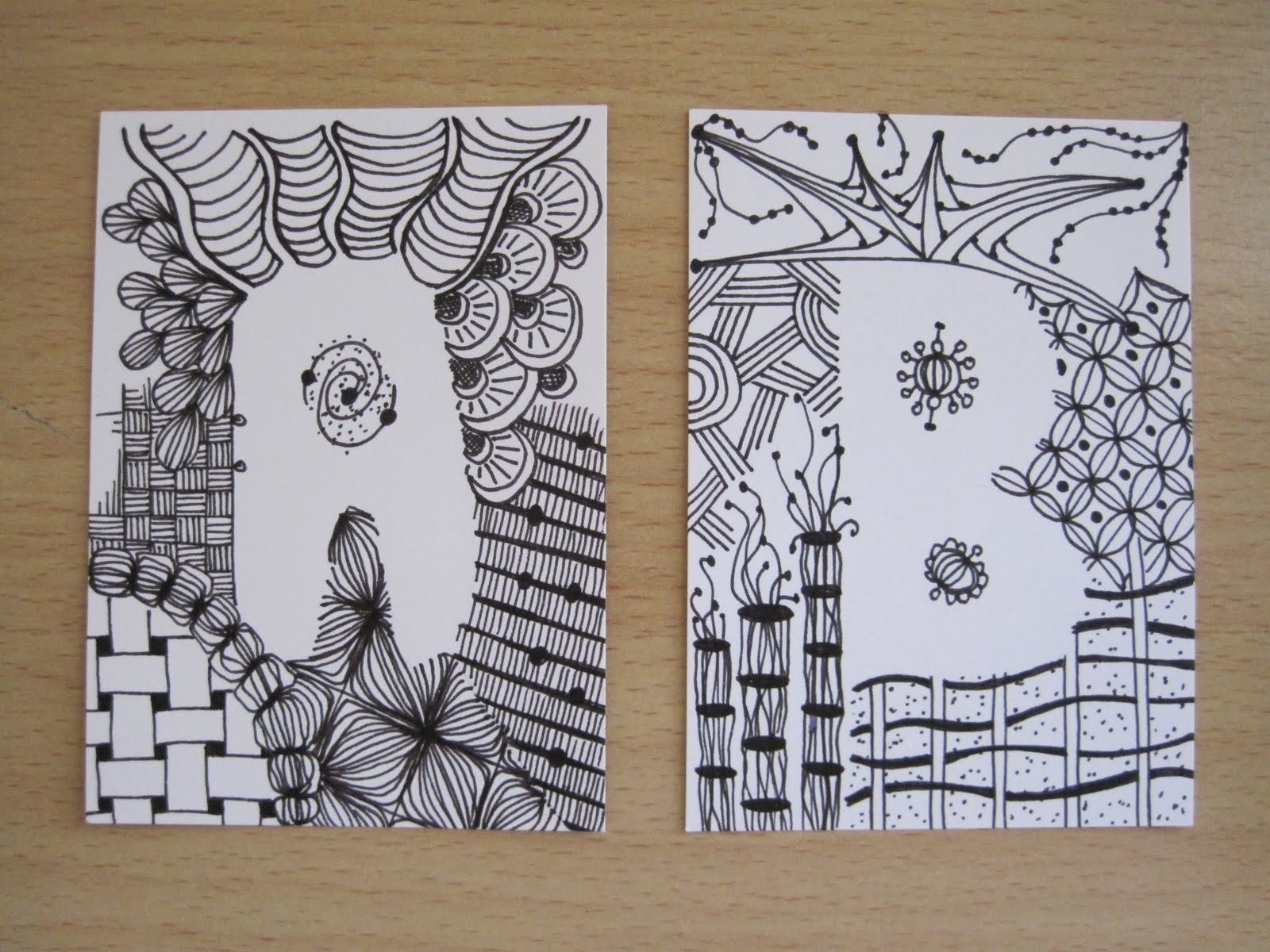 An ATC a Day: 57 and 58: Zentangle A and B