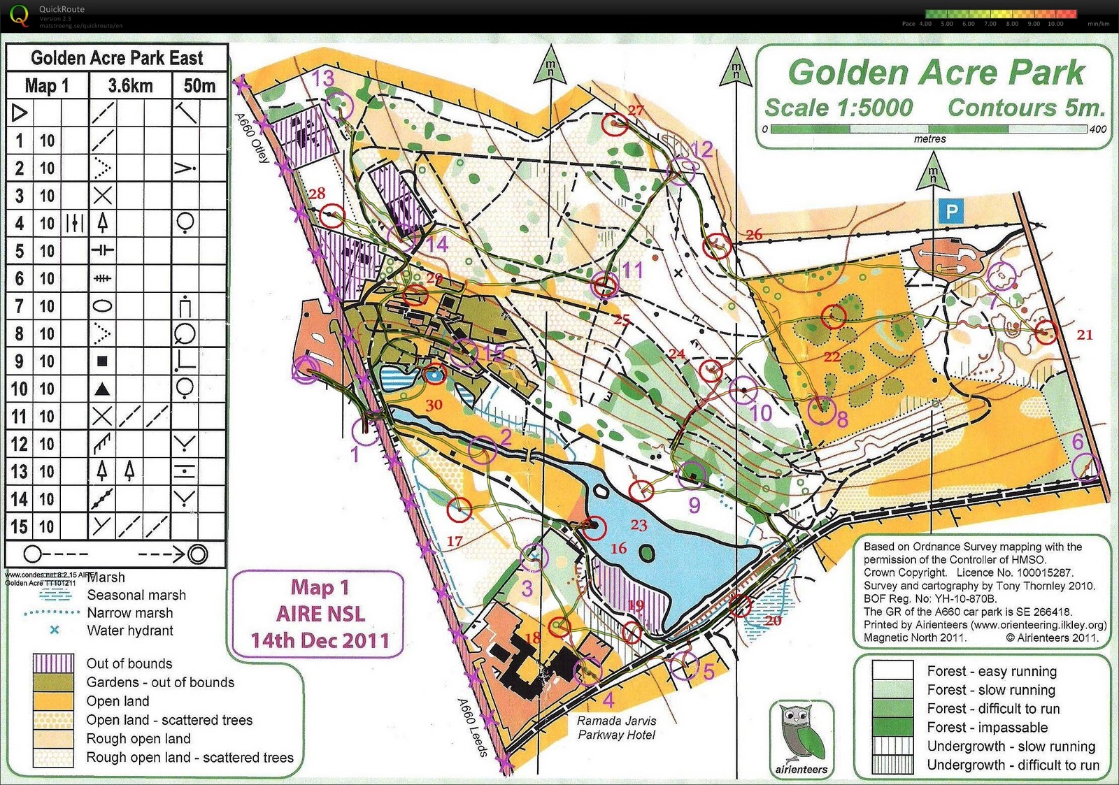 Orientēšanās kartes: Golden Acre Park (Leeds)