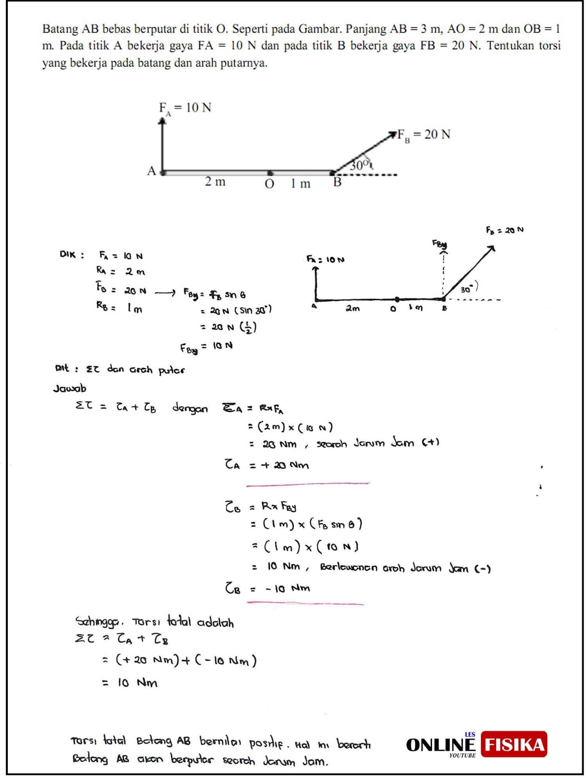 Contoh Soal Momen Gaya atau Torsi - Dinamika Rotasi - Les Online Fisika