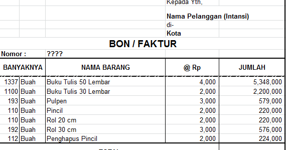 jamsfian: Cara Membuat Bon Faktur dengan MS Excel