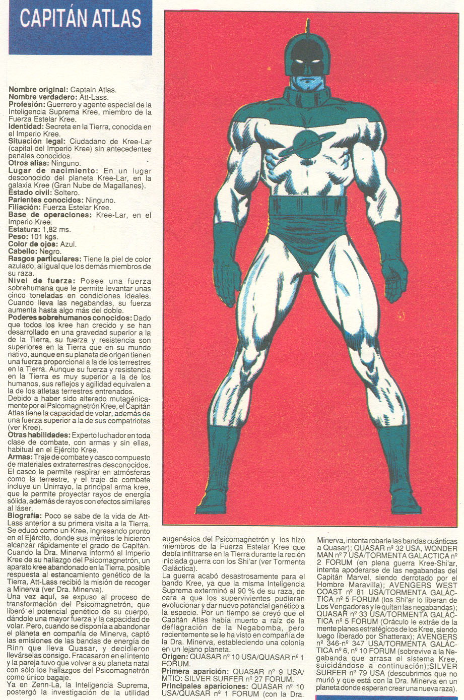 Fichas de Superheroes Marvel y DC: Capitan Atlas