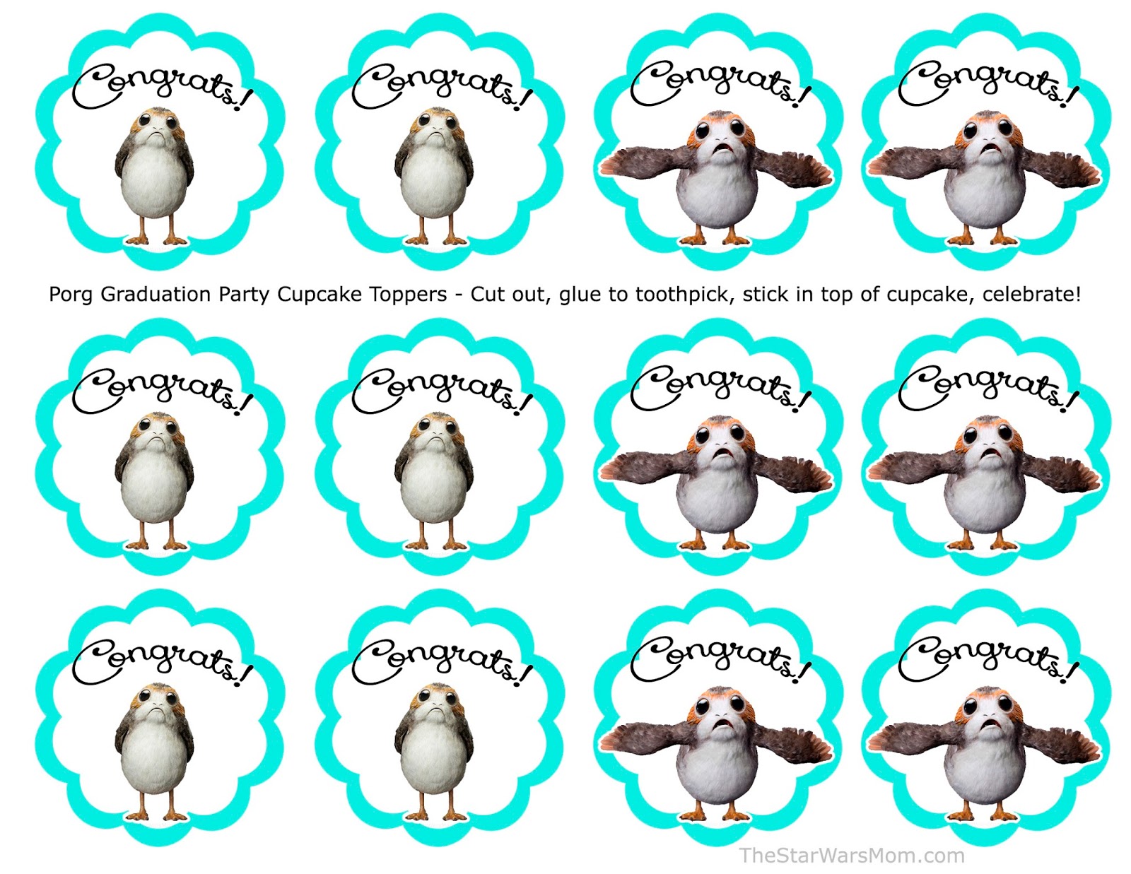 Porg Cupcake Toppers - Birthday, Graduation, Baby Shower, or May The ...