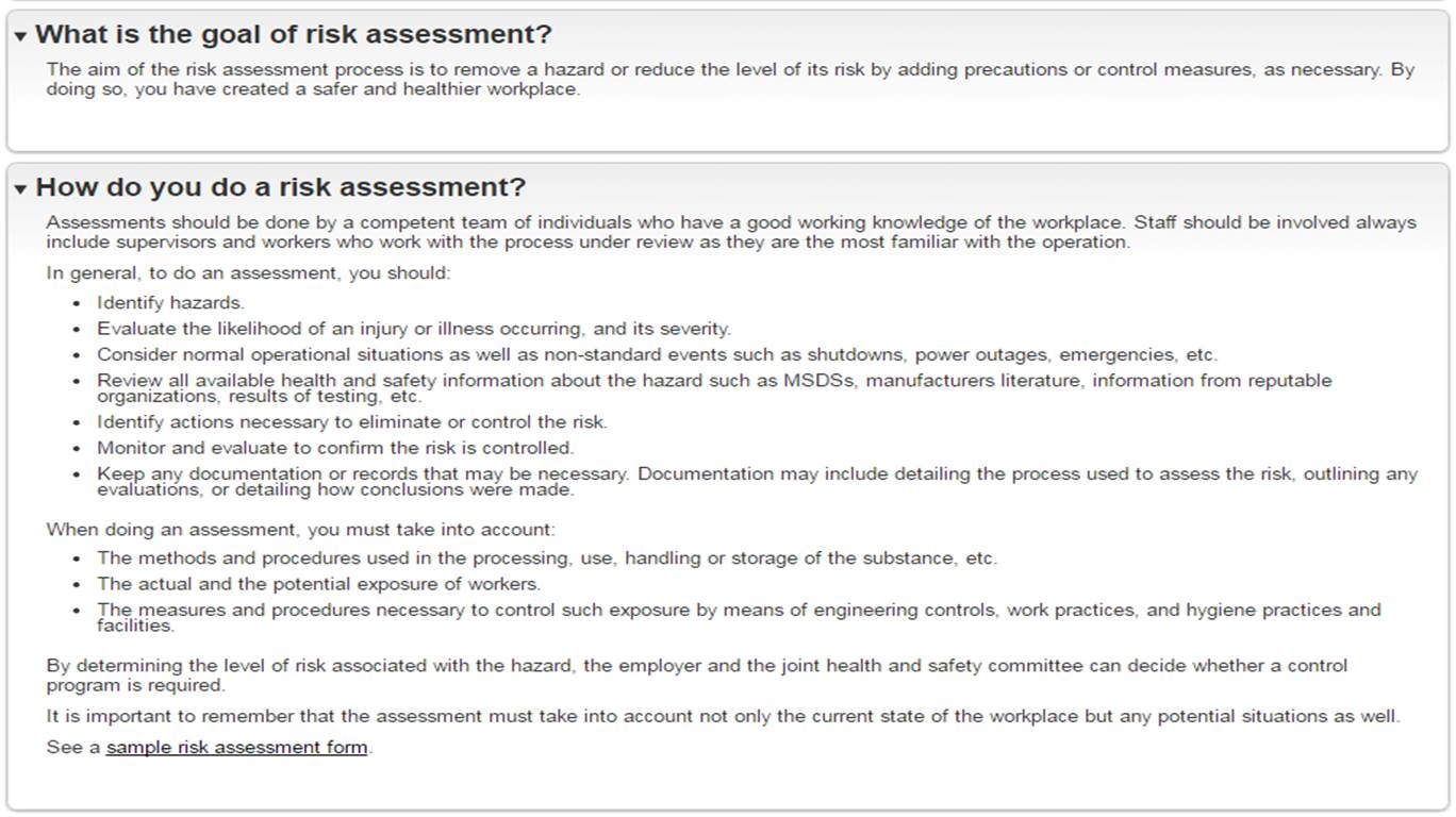 OSH The Journey: OSH Answers Fact Sheets - RISK ASSESSMENT