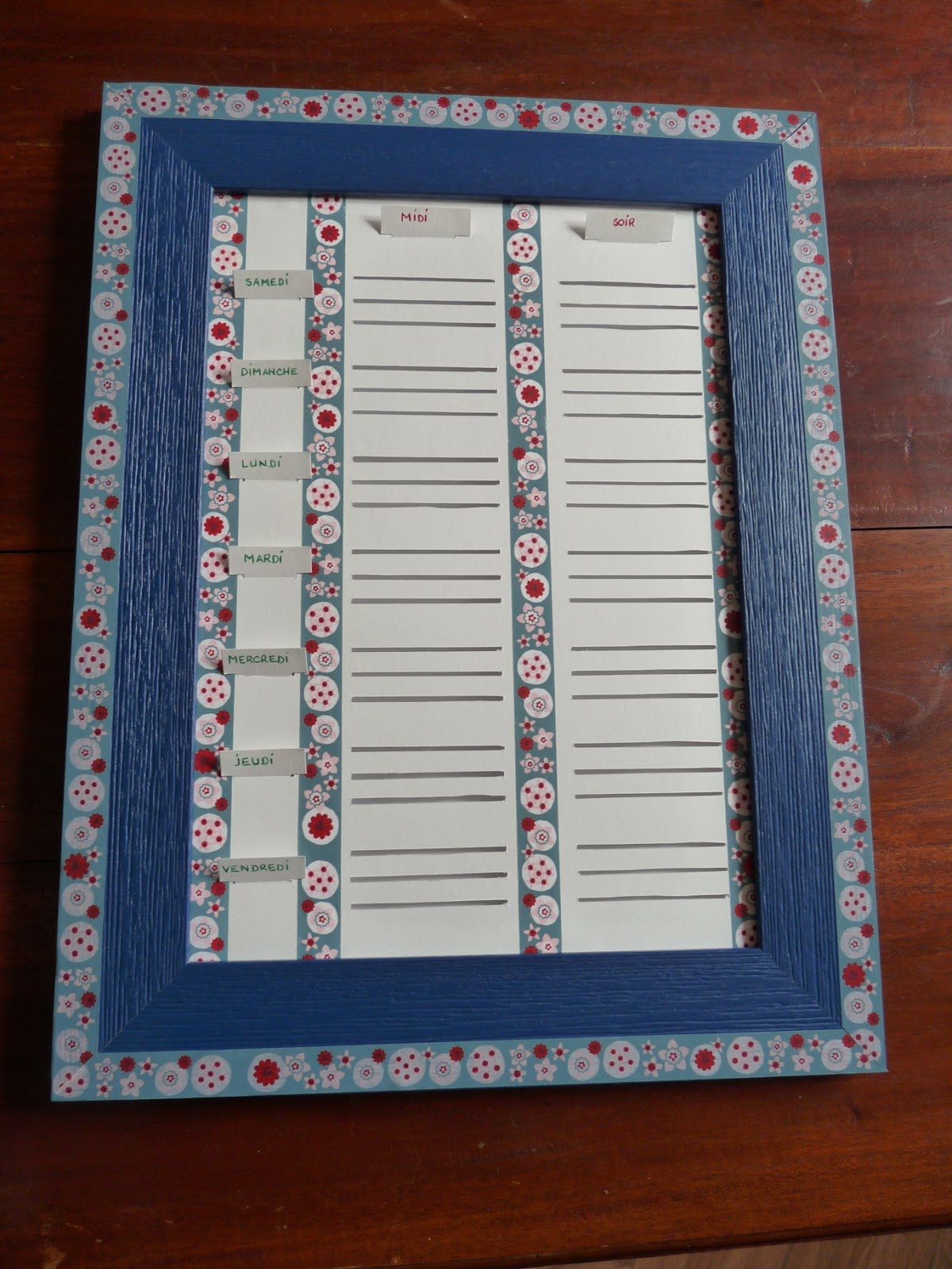 Le petit monde de Bidule: Tableau des menus de la semaine