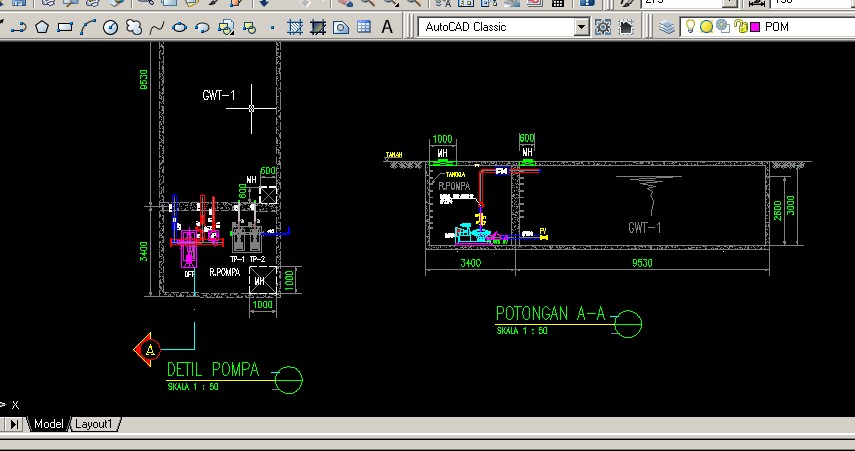 GAMBAR AUTOCAD - RUANG POMPA | PEKERJAAN MEKANIKAL ELEKTRIKAL ...