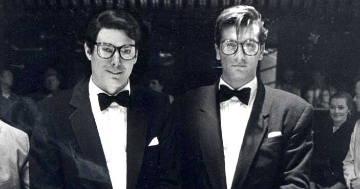 Christopher Reeve with his stand in Donald Standen on the set of ...