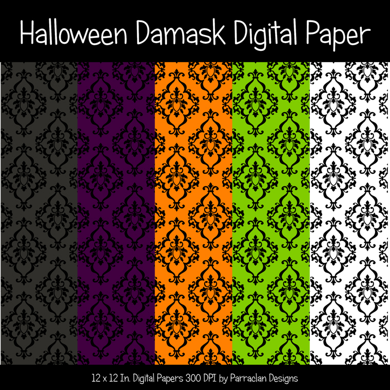 Parraclan Designs: Printable Halloween Damask Digital Paper Scrapbook