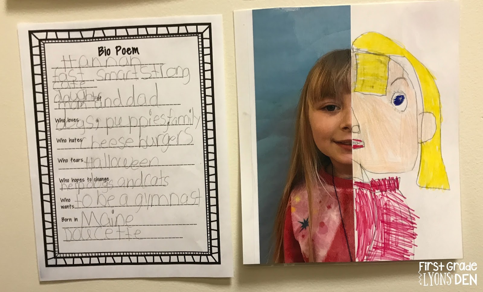 First Grade Lyons' Den: Check Out our Bio Poems and Portraits