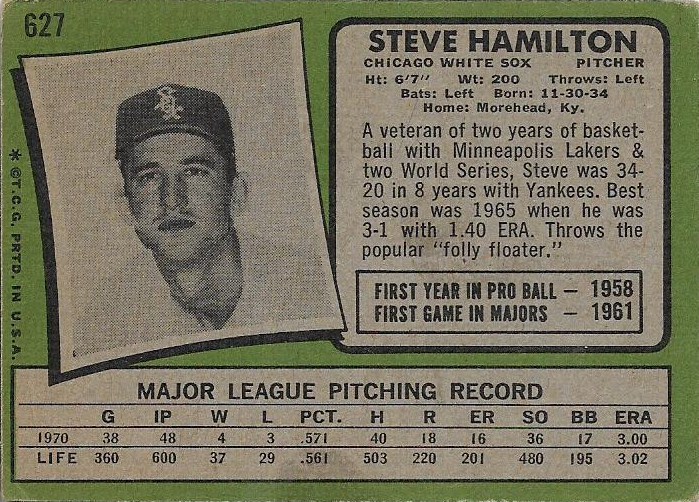 Topps 1971: no. 627 - steve hamilton