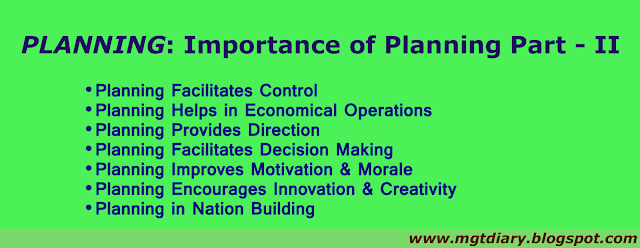 PLANNING: Importance of Planning Part - II ~ Management Diary