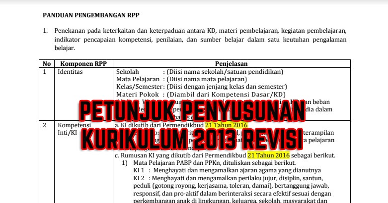 Petunjuk Penyusunan RPP Kurikulum 2013 Revisi Tahun 2017