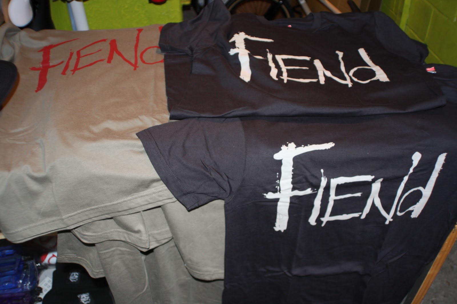 ALL DAY BMX SHOP: FIEND logo t $25 blk,green