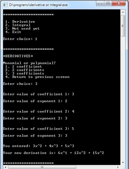 C++ Program of The Derivatives and Integrals